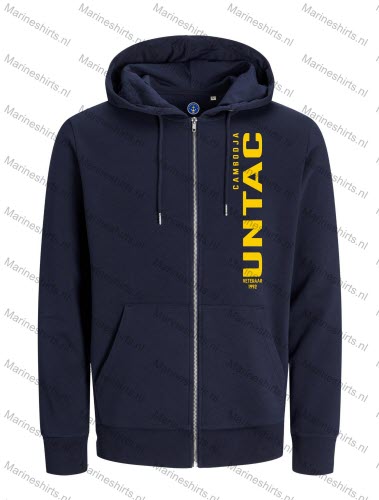 UNTAC in geel op Zipped Hoodie Navy Blauw